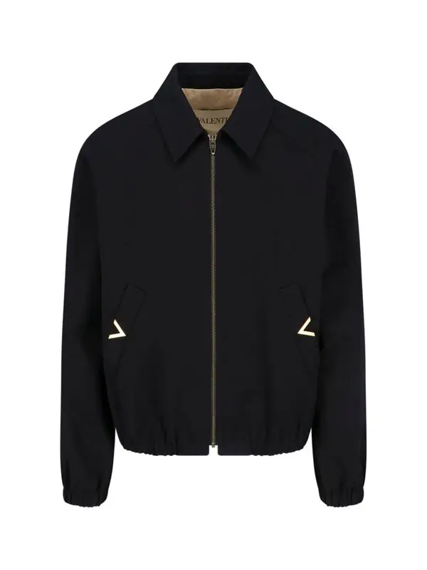 Valentino Garavani Zip-front Bomber Jacket With Geometric Trim