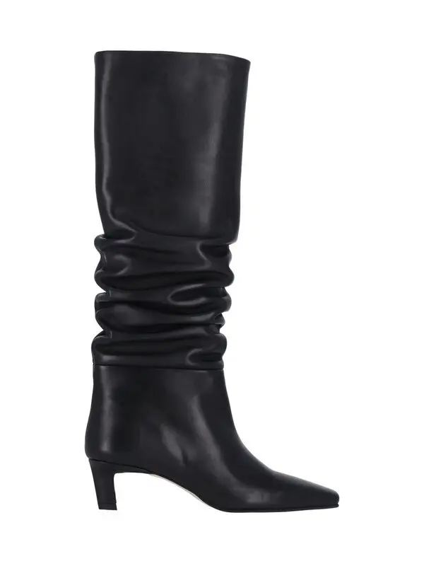 ALOHAS Ruched Leather Ankle Boots - Black