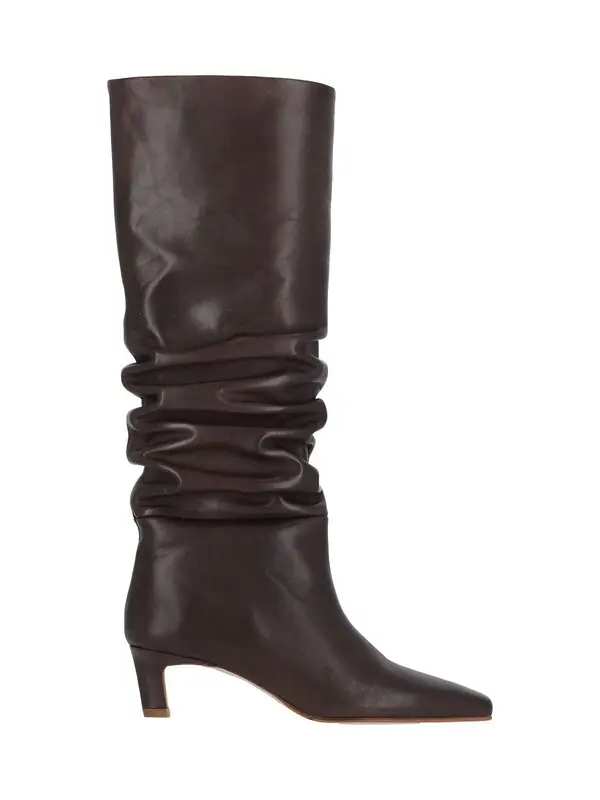 ALOHAS Ruched Leather Ankle Boots - Brown