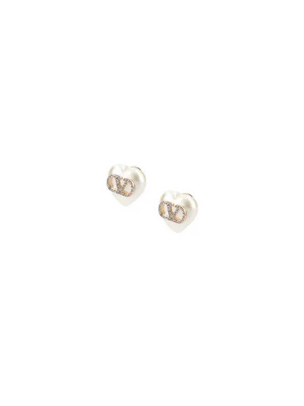 Valentino Garavani Heart-shaped Crystal Logo Stud Earrings - Gold