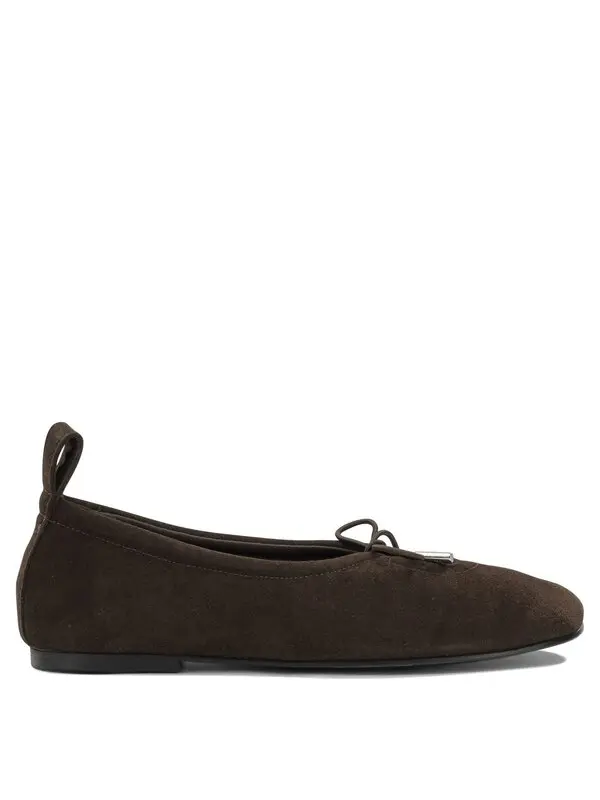 ALOHAS 100% Cow Suede Flat Ballet Shoes With Tie Fastening - Brown