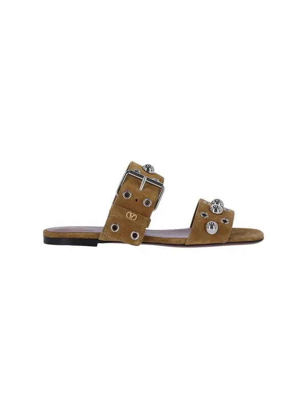 Valentino Garavani Flat Buckled Leather Sandals - Beige