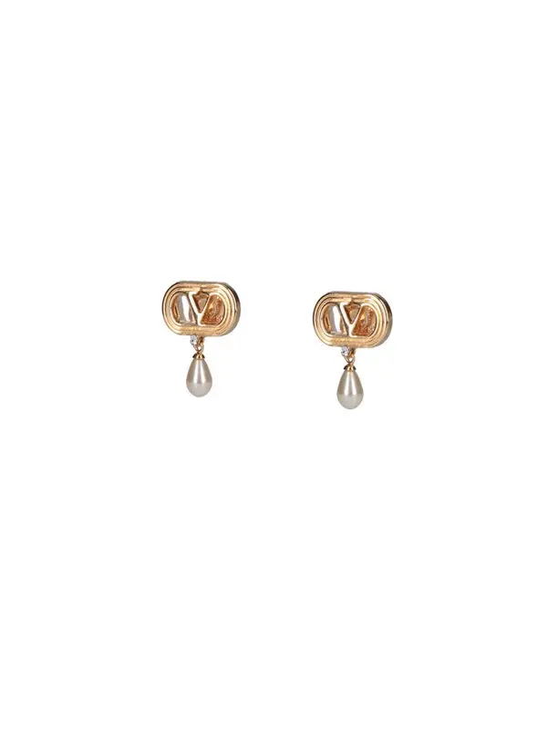 Valentino Garavani Oval Crystal And Pearl Dangle Earrings - Gold