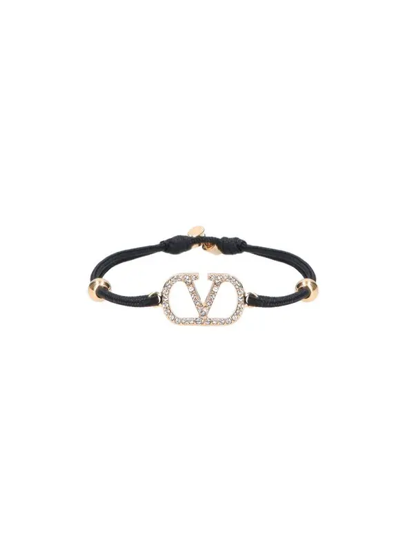 Valentino Garavani Crystal-embellished Logo Cord Bracelet - Black