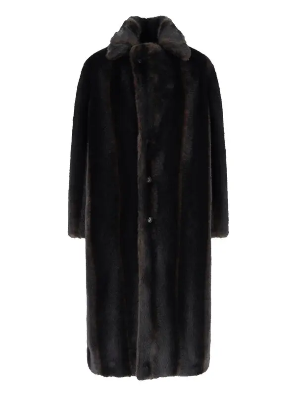 MAISON MARGIELA Long Faux Fur Coat With Button Closure