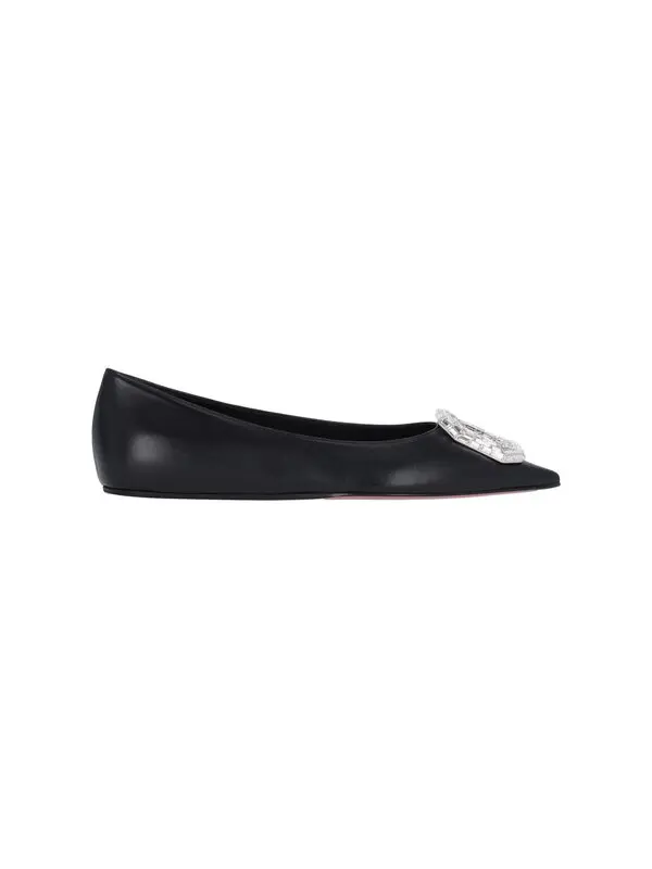 Amina Muaddi Crystal-embellished Pointed-toe Flats - Black