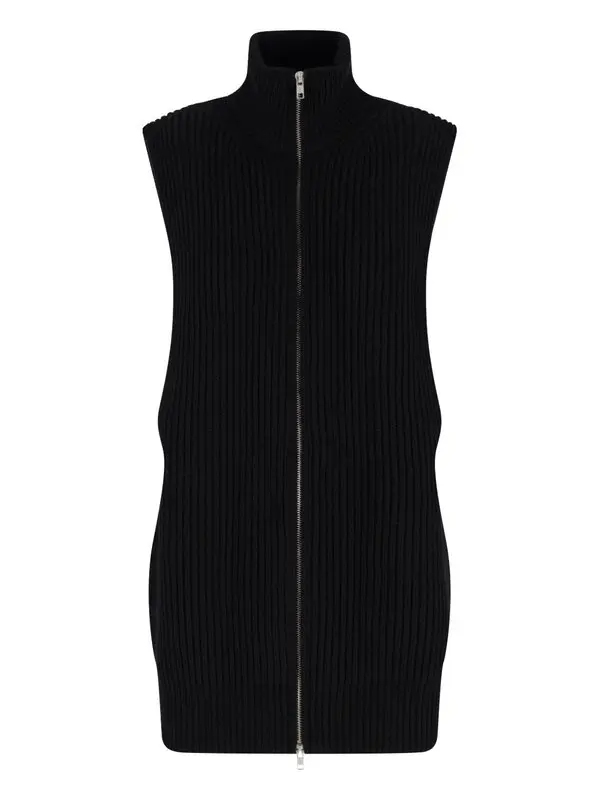 MAISON MARGIELA Ribbed Zip-up High Neck Sweater Vest - Black
