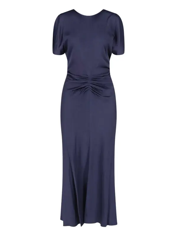 Victoria Beckham Ruched Waist Puff Sleeve Maxi Dress - Blue