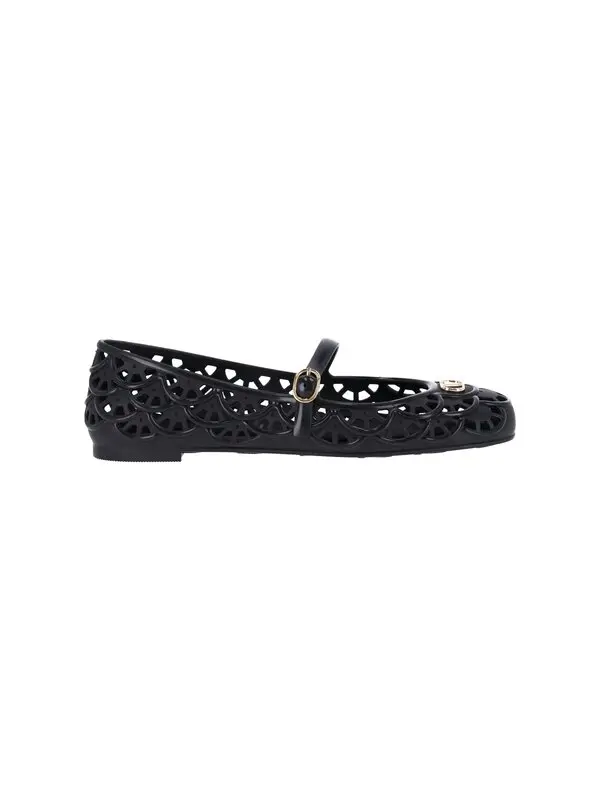 Valentino Garavani Scalloped Cutout Mary Jane Flats
