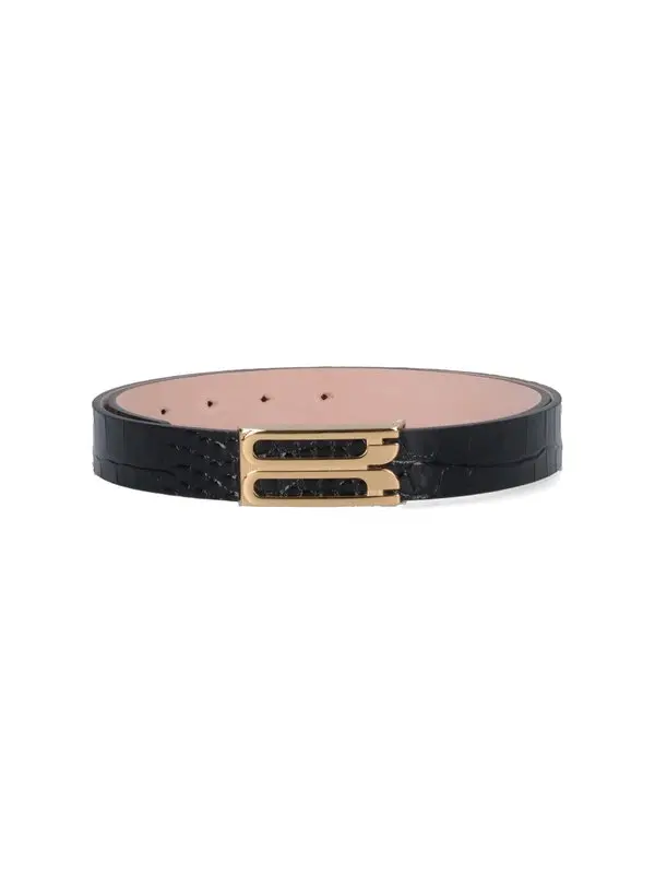 Victoria Beckham Croc-embossed Leather Belt - Black