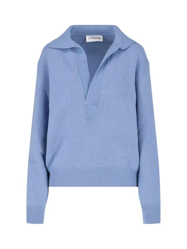 Victoria Beckham Merino Wool & Cashmere Collared Sweater - Light Blue