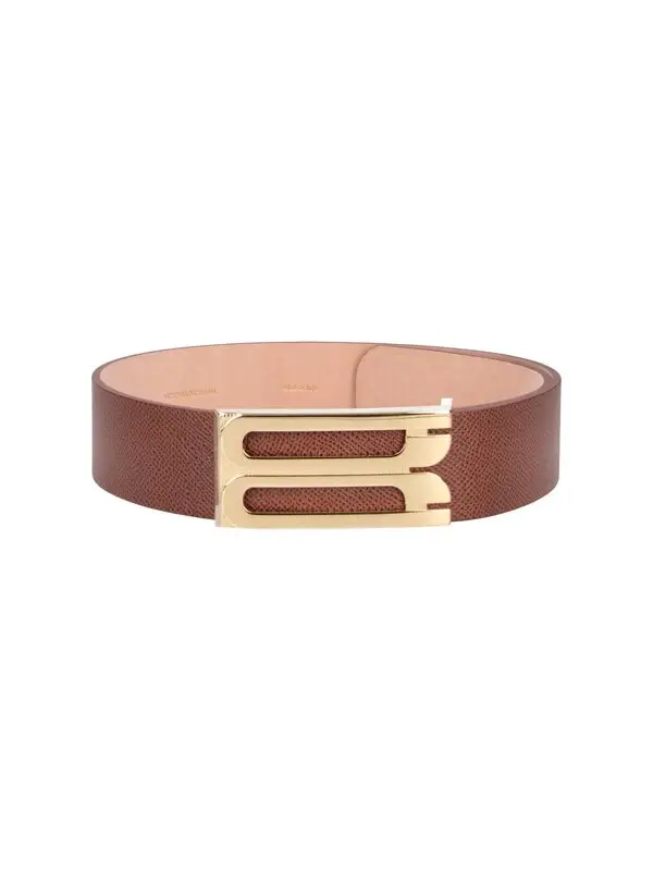 Victoria Beckham Wide Leather Belt With Gold Tone Logo Detail - Brown