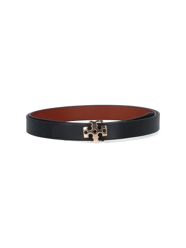 Tory Burch Leather Logo Buckle Belt - Black