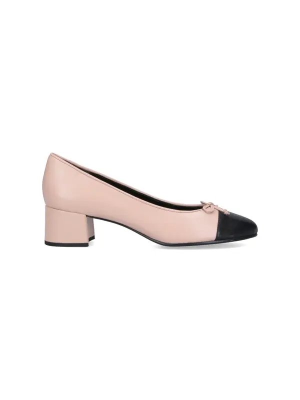 Tory Burch Leather Block Heel Pumps With Bow Detailing - Pink
