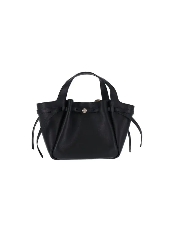 Tory Burch Leather Shoulder Bag With Gold Tone Logo - Black