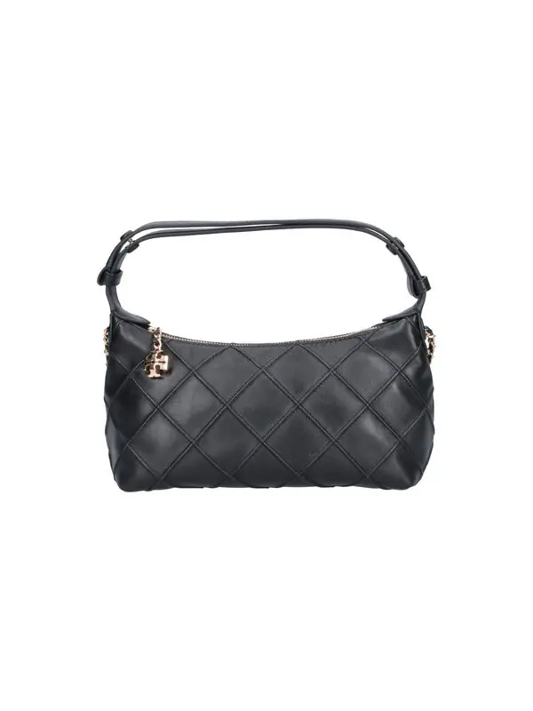 Tory Burch Quilted Lamb Leather Shoulder Bag With Logo Charm - Black