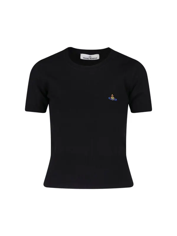 VIVIENNE WESTWOOD Orb Logo Knit Short Sleeve Sweater - Black