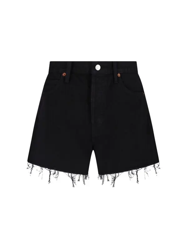 RE/DONE Washed Cotton Denim Shorts With Raw Edge Hem - Black