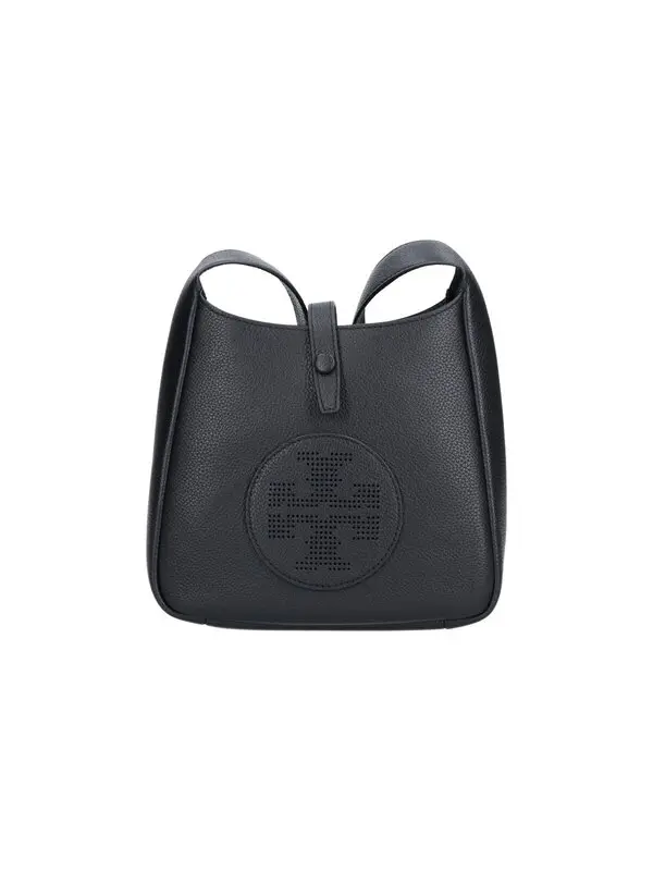 Tory Burch Lamb Leather Bag With Perforated Logo Detail - Black
