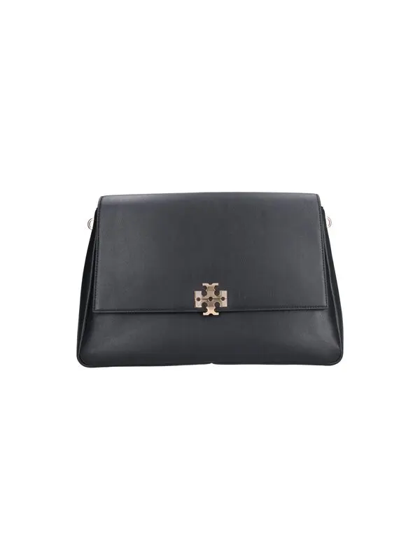 Tory Burch Tumbled Cow Leather Shoulder Bag With Gold Tone Logo Clasp