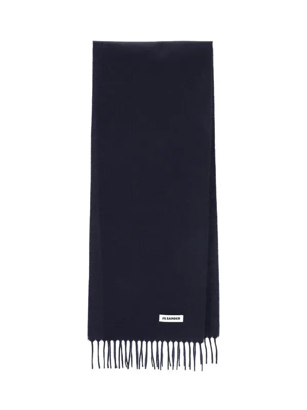 JIL SANDER Fringed Wool Scarf - Blue