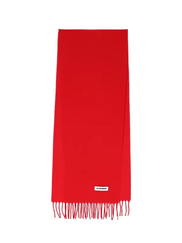 JIL SANDER Fringed Wool Scarf - Red