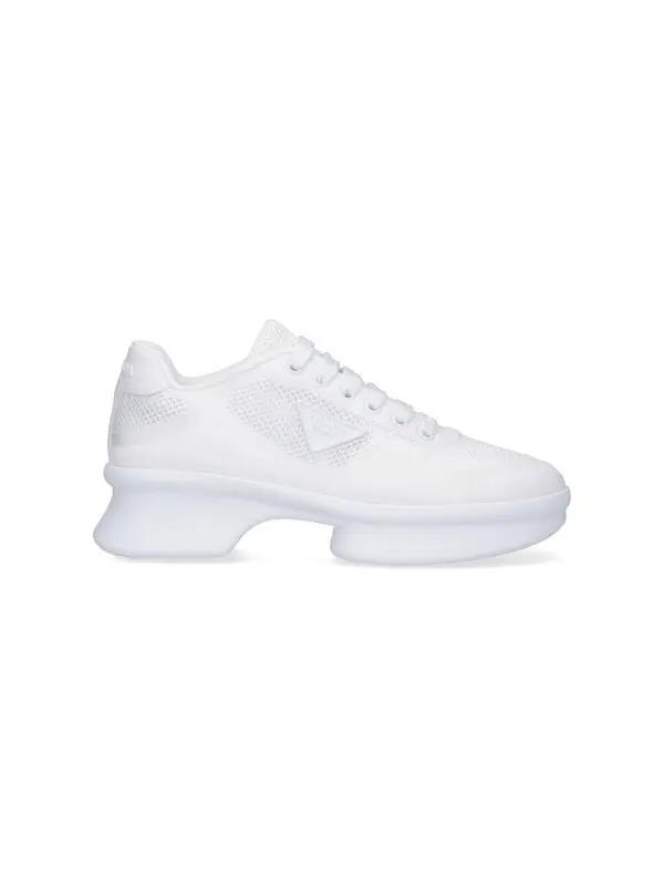 Prada Leather & Fabric Lace-up Sneakers - White