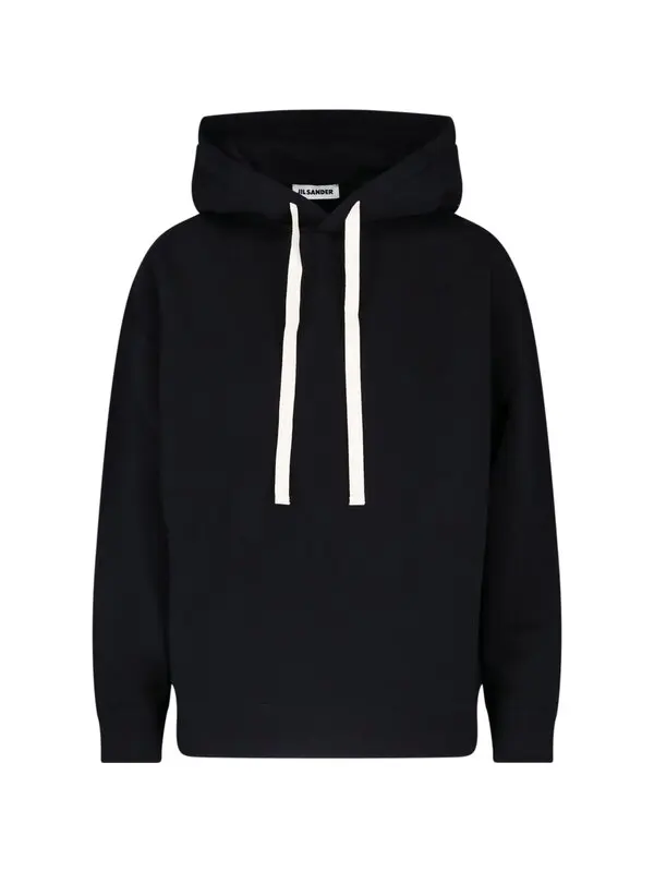 JIL SANDER Cotton Pullover Hoodie With Drawstring - Black