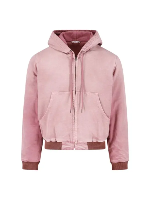 Auralee Zip Up Cotton Jacket With Drawstring Hood - Pink