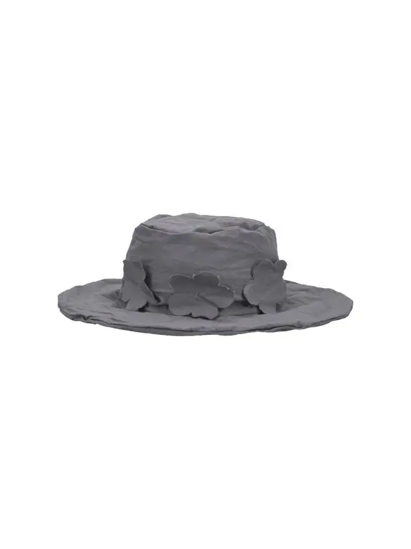 SCHA Cotton Hat With Applique Flower Detail - Grey