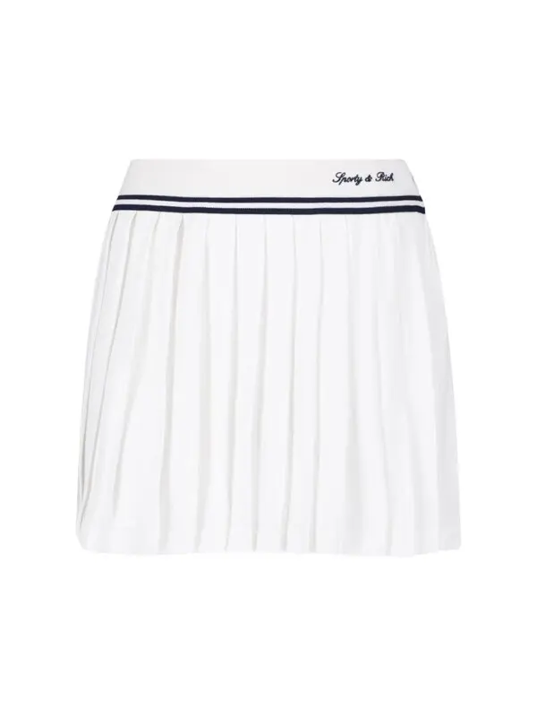 SPORTY & RICH Pleated Skirt With Striped Waistband - White