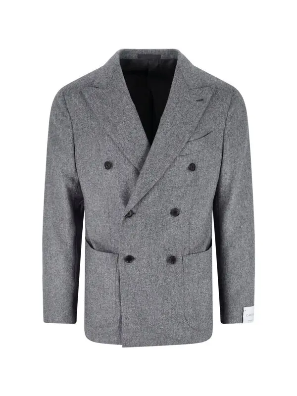 Caruso Double Breasted Jacket In 100% Wool - Grey