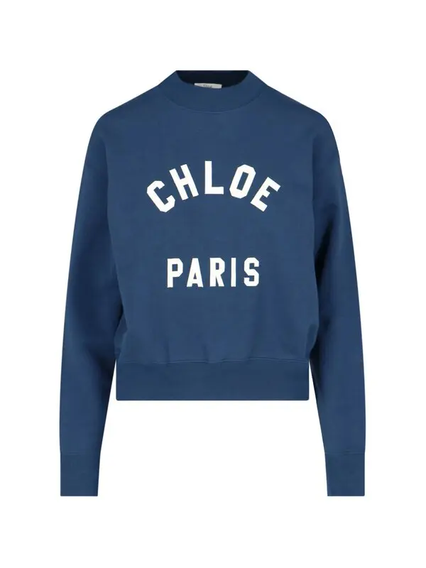 Chloé Cotton Sweater With Appliqué Front - Blue