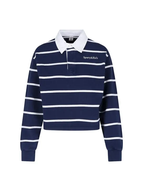 SPORTY & RICH Striped Cropped Rugby Polo Shirt