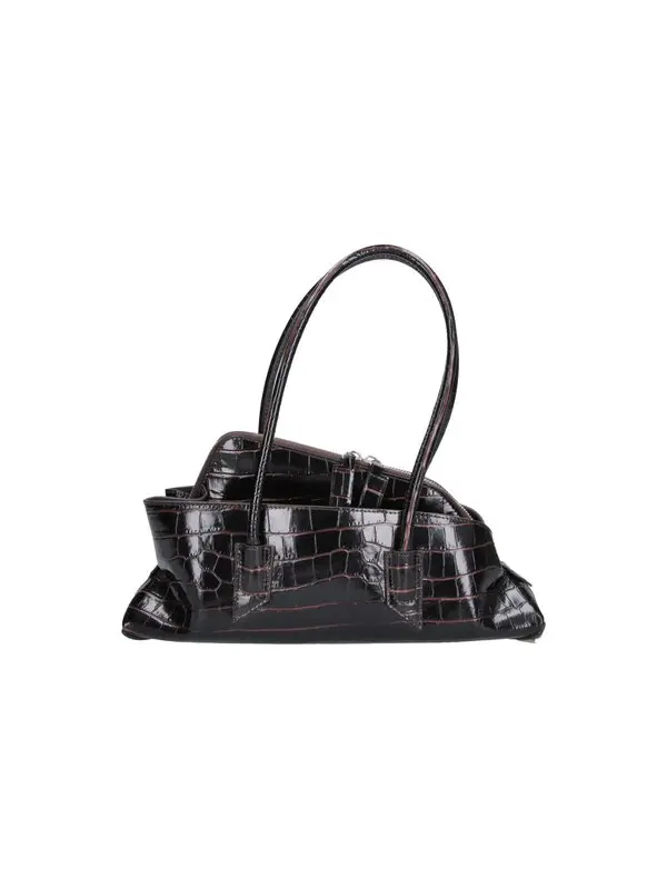 Attico Leather Top Handle Satchel Bag - Brown