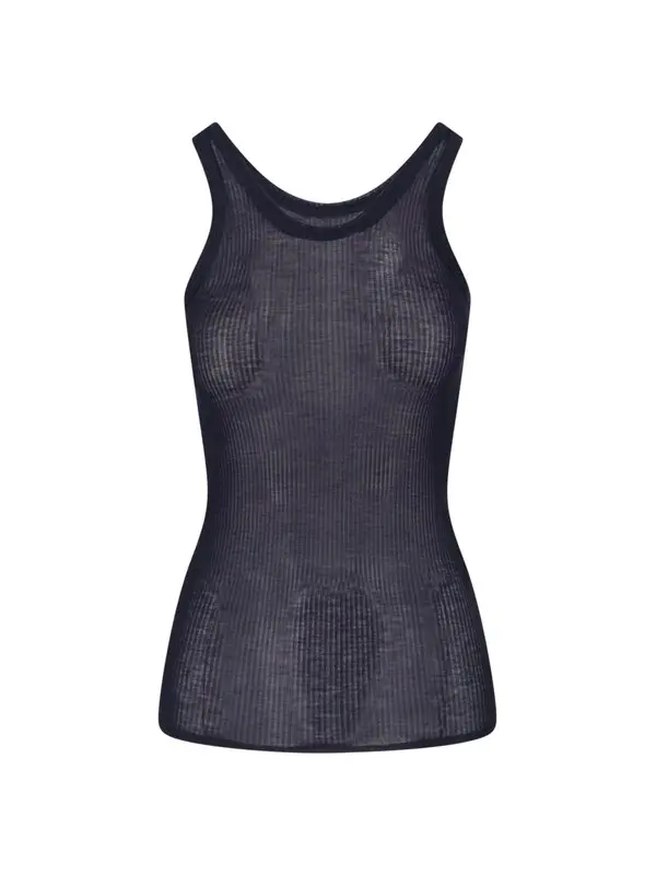 LEMAIRE Sleeveless Ribbed Viscose And Silk Blend Top - Blue