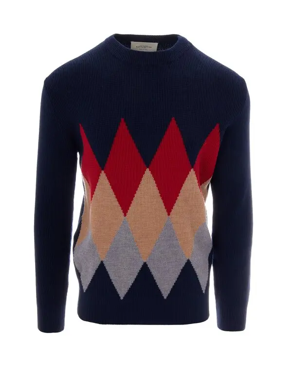 BALLANTYNE Argyle Crewneck Sweater - Blu-light Grey-camel-red