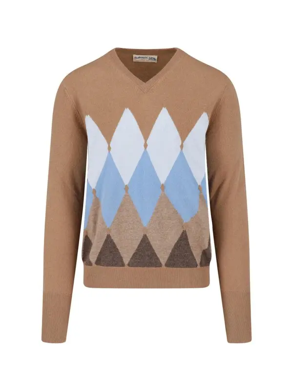 BALLANTYNE Argyle Pattern Crewneck Sweater - Brown
