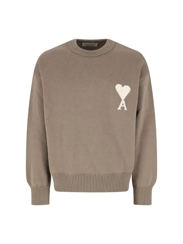 AMI Paris Lightweight Wool-cotton Blend Sweater - Beige