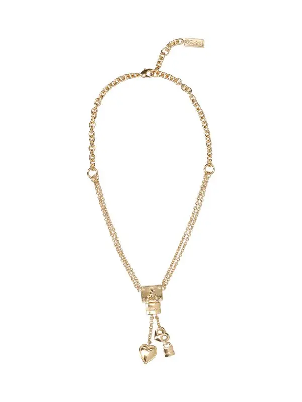 Chloé Inspired Charm Necklace With Heart And Lock Motifs - Gold