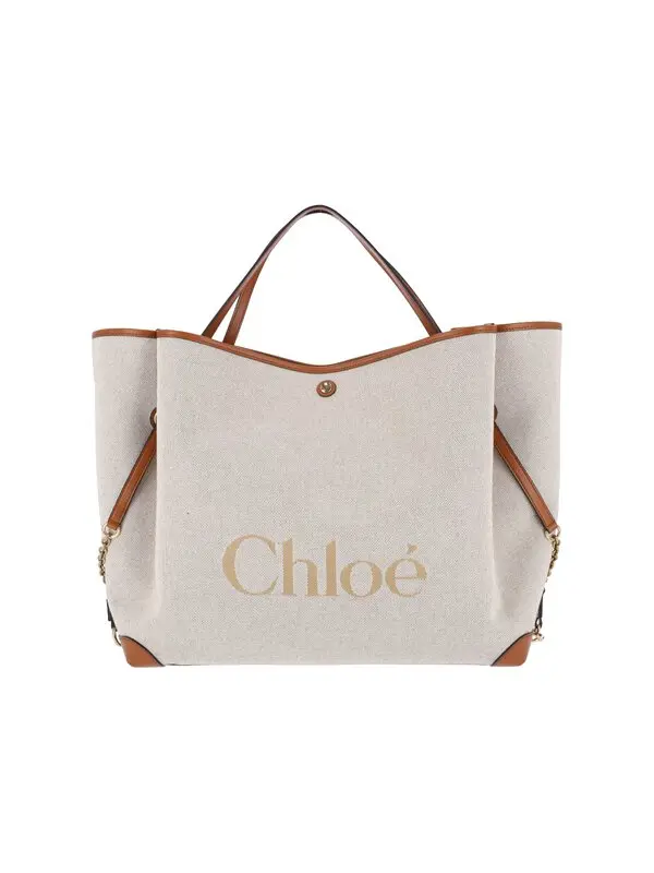 Chloé Cotton Tote Bag With Leather Trim - Cream