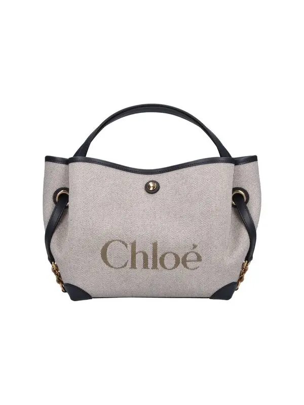Chloé Structured Cotton Mini Bag With Top Handle And Chain Strap - Black