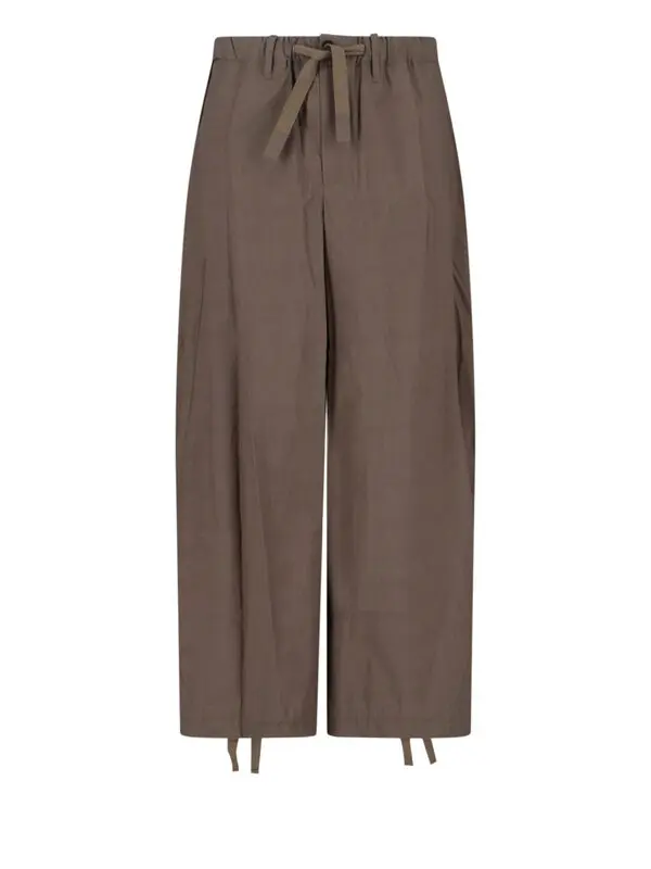 Sacai 100% Cotton Trousers With Drawstring Waist - Beige