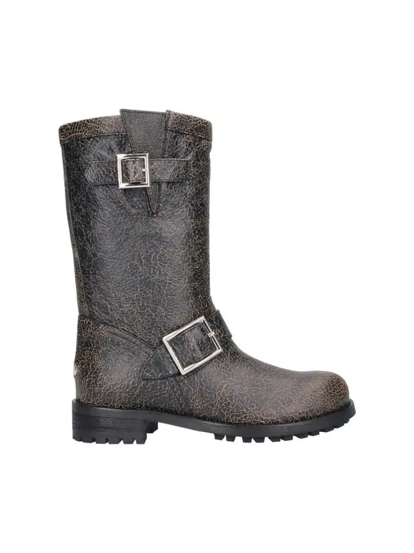 JIMMY CHOO Biker Mid Leather Boots - Black