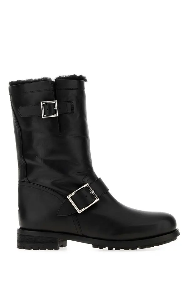 JIMMY CHOO Buckle Mid-calf Combat Boot - Black/black