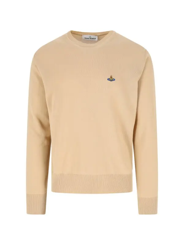 VIVIENNE WESTWOOD Embroidered Logo Crewneck Sweater - Beige