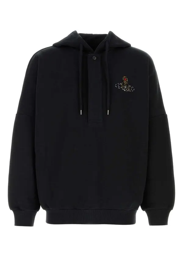 VIVIENNE WESTWOOD 100% Cotton Sweatshirt With Contrast Stitching - Black