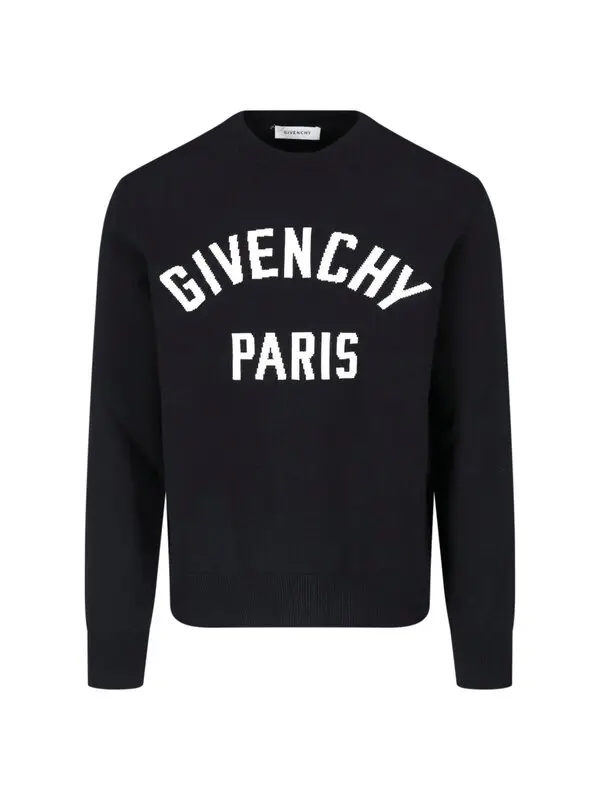 Givenchy Cotton Knit Crew Neck Sweater With Logo Intarsia