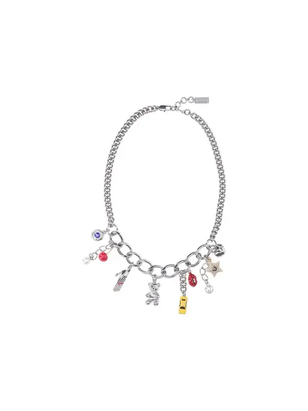 Marc Jacobs Lightweight Natural Bijoux Charm Necklace With Cubic Zirconia, Glass & Epoxy Accents - Silver