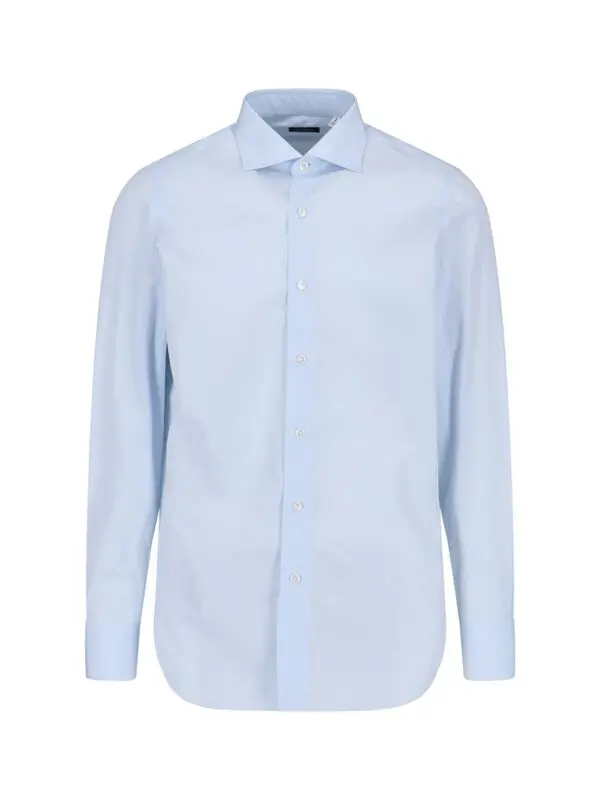 FINAMORE 1925 100% Cotton Milano-style Shirt - Light Blue